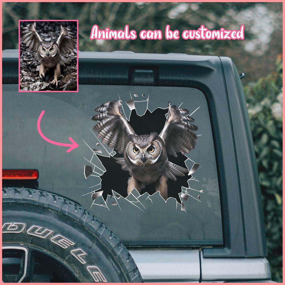 ANDC0007 - Personalized Photo Owl Animal Car Decal - Cracked Surface W ...
